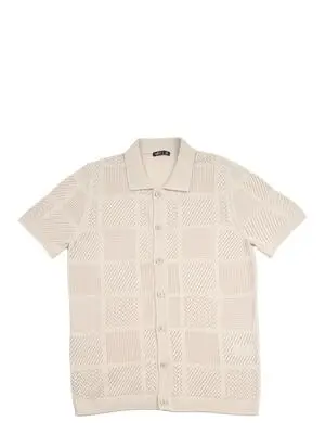 EIGHT X Breeze Short Sleeve Knit Shirt Beige - White