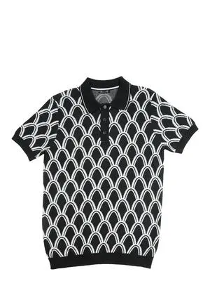 EIGHT X Arc Jacquard Knit Short Sleeve Polo - Black