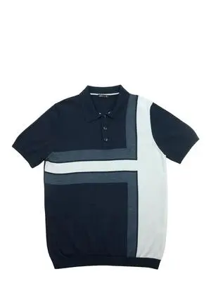 EIGHT X Blue Alignment Short Sleeve Knit Polo - Navy / White