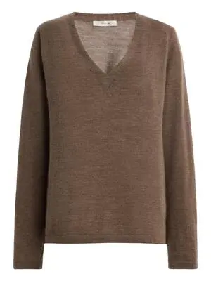 THE ROW Poesis Taupe Cashmere V-neck Sweater Grey