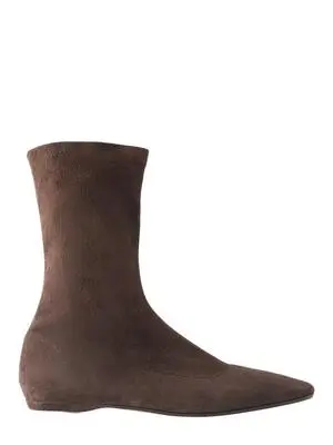 THE ROW Cindy Stretch Suede Boots Brown
