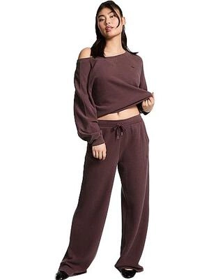Pink Wondersoft Waﬄe-knit Wide-leg Pants Brown
