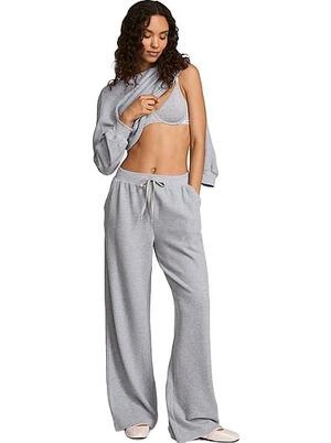 Pink Wondersoft Waﬄe-knit Wide-leg Pants Grey