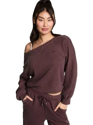Pink Wondersoft Waﬄe-knit Oﬀ-the-shoulder Sweatshirt - Brown