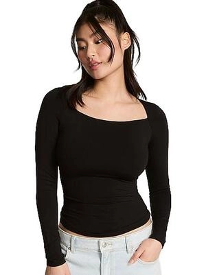 Pink Base Stretch™ Boat-neck Long-sleeve Top Black
