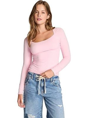 Pink Base Stretch™ Boat-neck Long-sleeve Top Pink