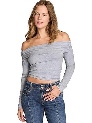 Pink All-day Cotton™ Off-the-shoulder Cropped Top Grey