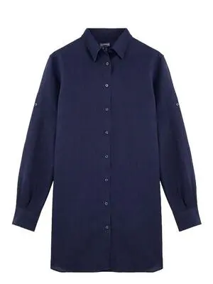 Vilebrequin Linen Dress Solid Shirt Dress Fragance - Blue