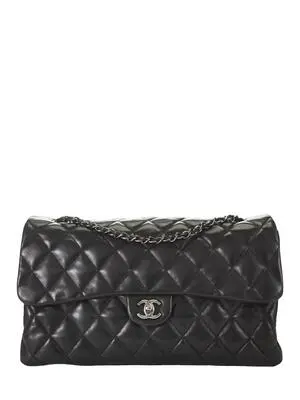 CHANEL Black Calfskin Accordion Flap Bag Large