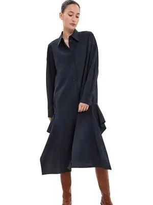 Tibi Tropical Wool Shirtdress - Navy