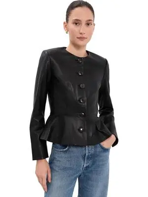 Veronica Beard Quinn Lambskin Leather Jacket - Black