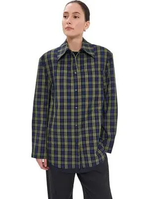 Tibi Techy Plaid Easy Shirt Jacket - Blue Multi