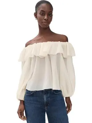 Alice + Olivia Alta Off Shoulder Ruffle Blouse - Chino