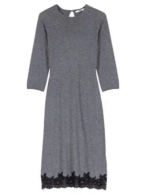 Maje Wool Lace-trim Midi Dress - Black