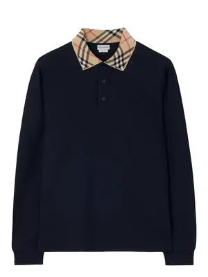Burberry Cotton Long-sleeve Polo Shirt - Navy