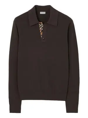 Burberry Wool Check-detail Long-sleeve Polo Shirt - Brown