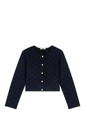 Maje Embellished Jacquard Cropped Cardigan - Blue