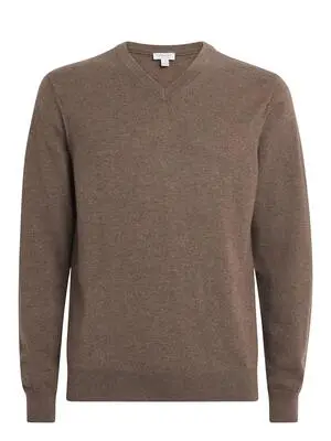 Sunspel Cashmere V-neck Sweater - Brown