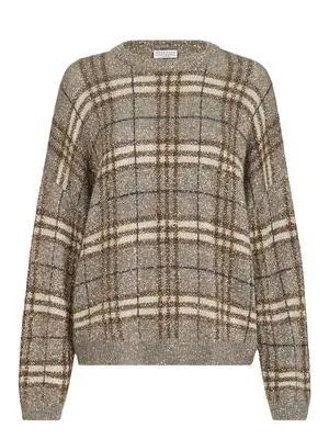 Brunello Cucinelli Sequin Check Sweater - Grey