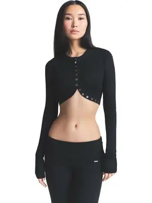SKIMS Rounded Cropped Cardigan | Black | | Essential Knit - Onyx