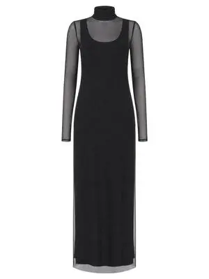EVA VARRO Two In One Mock Long Sleeve Slit Dress - Black