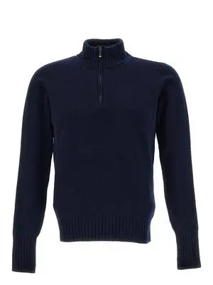 DRUMOHR Maglione Lupo Zip Rasato Tubico - Blu