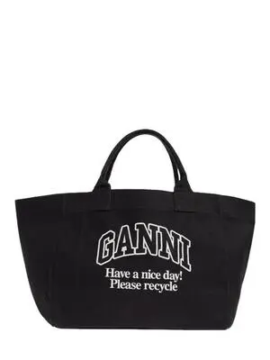 GANNI Ganni Logo Embroidered XXL Shopper Bag Black