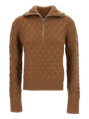 WALES BONNER Maglia Acoustic Mezza Zip In Lana - Brown