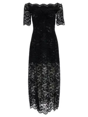 Rabanne Abito Midi In Pizzo - Nero