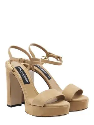 Dolce & Gabbana Dg Suede Platform Sandals - Beige
