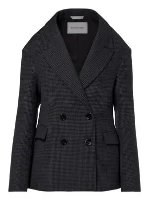BALENCIAGA Houndstooth Double-breasted Wool Jacket