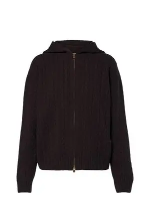 Agnona Cable-knit Cashmere Zip-up Hoodie - Brown
