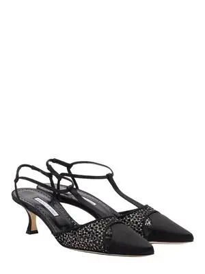 Manolo Blahnik Turgimodla Satin Slingback Pumps - Black