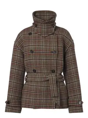 Chloé Checked Wool And Cotton-blend Peacoat - Multicoloured