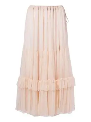 Chloé Ruffled Silk Midi Skirt - Pink