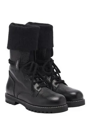 Fendi Wool-lined Leather Combat Boots - Black