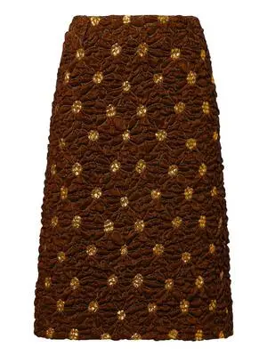 Dries Van Noten Embellished Floral Cloqué Midi Skirt - Brown