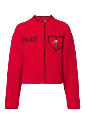 Chloé Embroide Wool And Cashmere Cardigan - Red