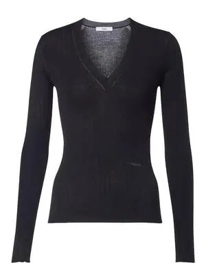 Fendi Ribbed-knit Wool-blend Top - Black