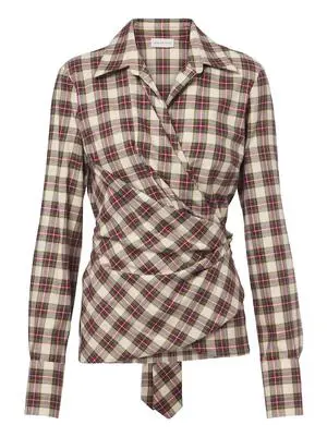 Dries Van Noten Draped Plaid Cotton Flannel Shirt Multicoloured