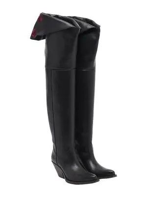 Chloé Azelan Embroidered Leather Over-the-knee Boots - Black