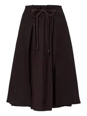 Moncler Leather-trimmed Virgin Wool Midi Skirt Brown