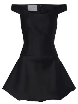 Balenciaga Off-shoulder Wool And Silk Corset Dress - Black