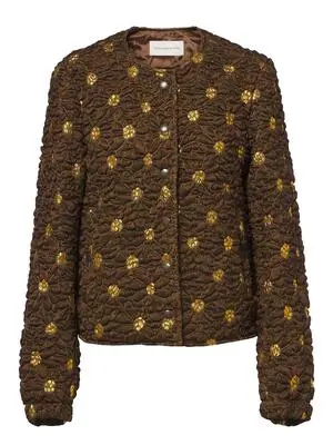Dries Van Noten Embellished Floral Cloqué Jacket - Brown