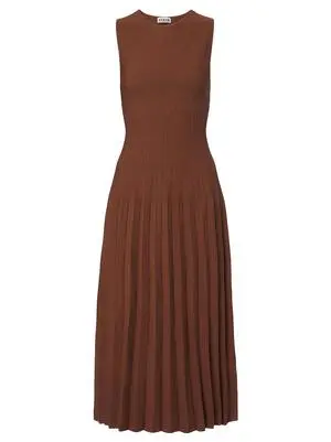 Staud Elyse Knitted Pleated Midi Dress - Brown