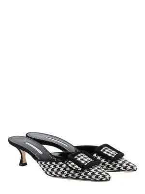 MANOLO BLAHNIK Maysalebi Houndstooth Suede-trimmed Mules