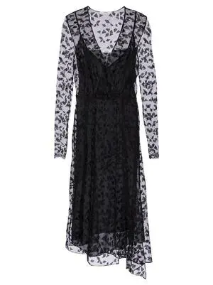 Fendi Asymmetric Lace Midi Dress - Black