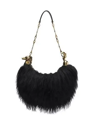 Chloé Chain Horse Large Shearling Shoulder Bag - Black