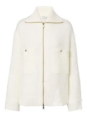 Moncler Bouclé Zip-up Jacket - White