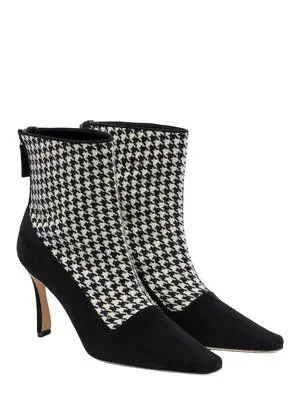 Manolo Blahnik Gosta Houndstooth Suede-trimmed Ankle Boots - Black